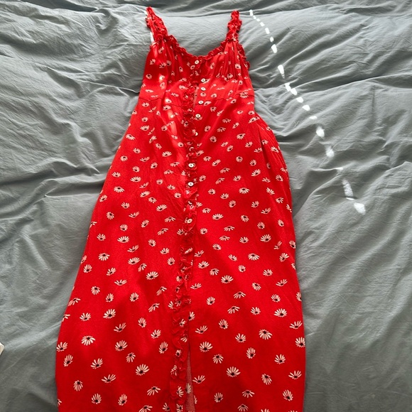 Aritzia | Dresses | Wilfred Red Sun Dress With Flowers | Poshmark